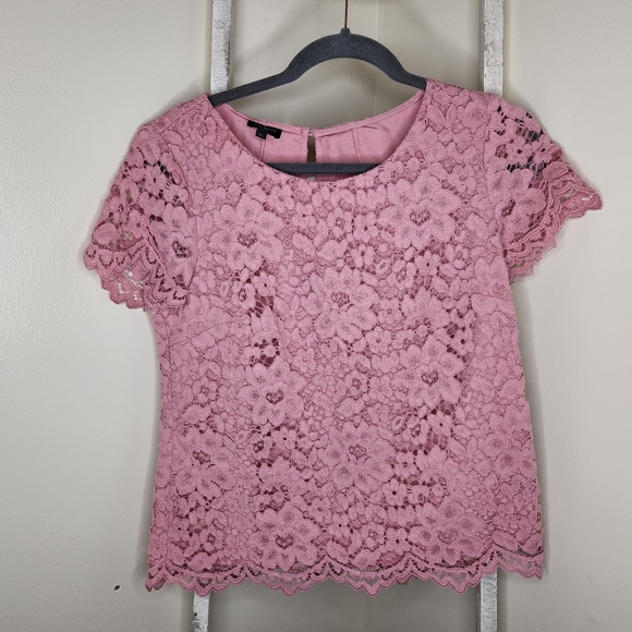 Talbots | Tops | Talbots 6 Petite Pink Lace Overlay Keyhole Short ...